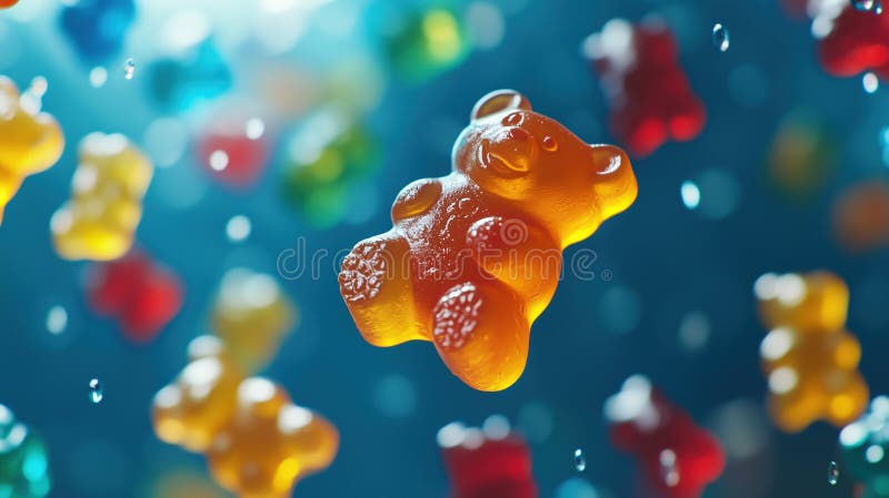 Falling Colorful Jelly Gummy Bear Stock Photo - Image of confectionery ...