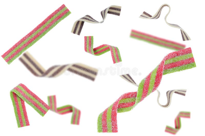 Falling Colorful Jelly Sheets Sprinkled Isolated on a White Background ...