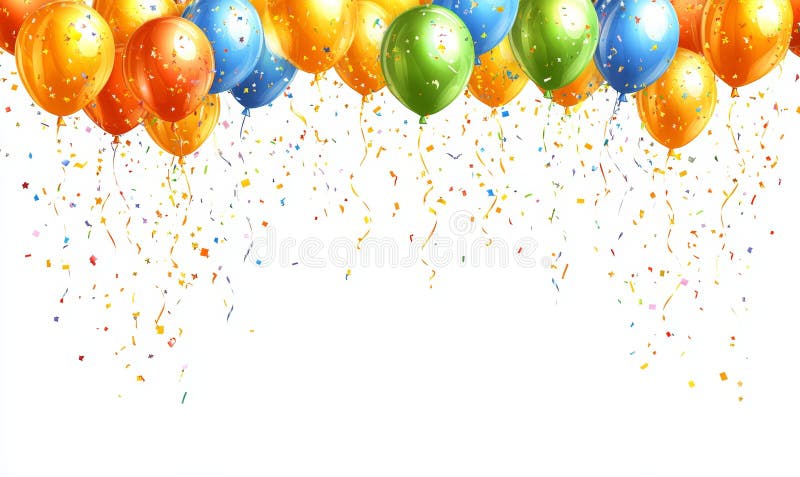 Falling Confetti and Balloons in Multiple Colors are Set Against White ...