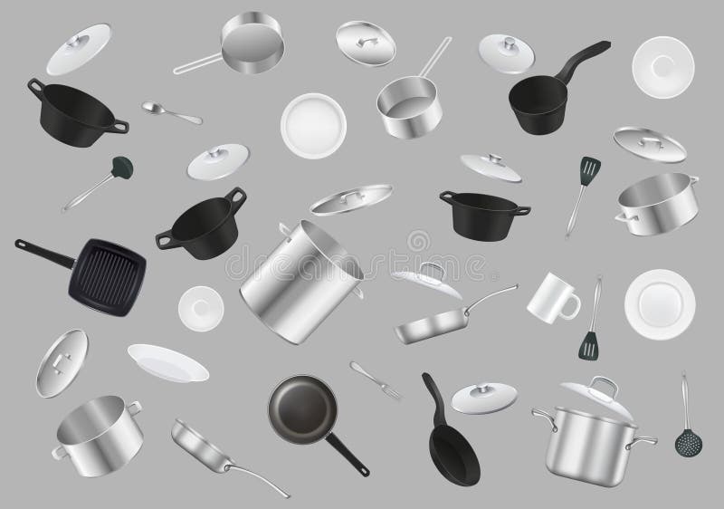 Falling Cookware Cooking Pattern Realistic Vector Illustration Stock ...