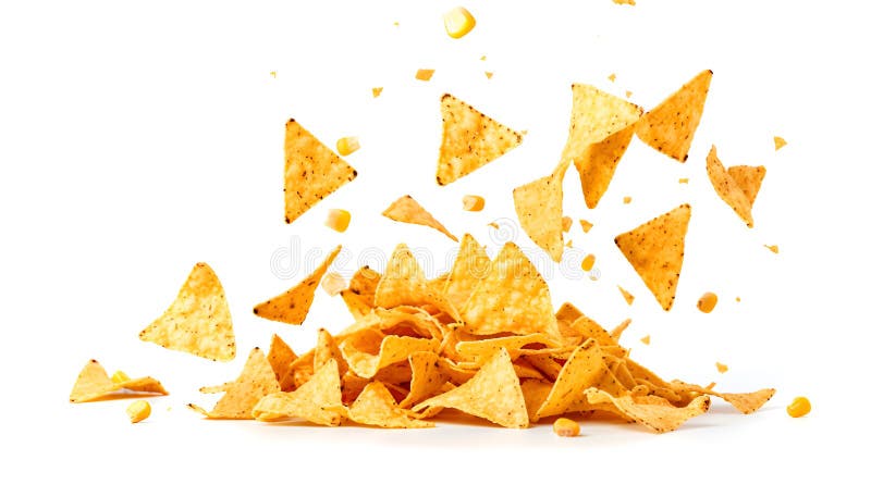 Falling Corn Chips, Hot Mexican Nachos Isolated on White Background ...
