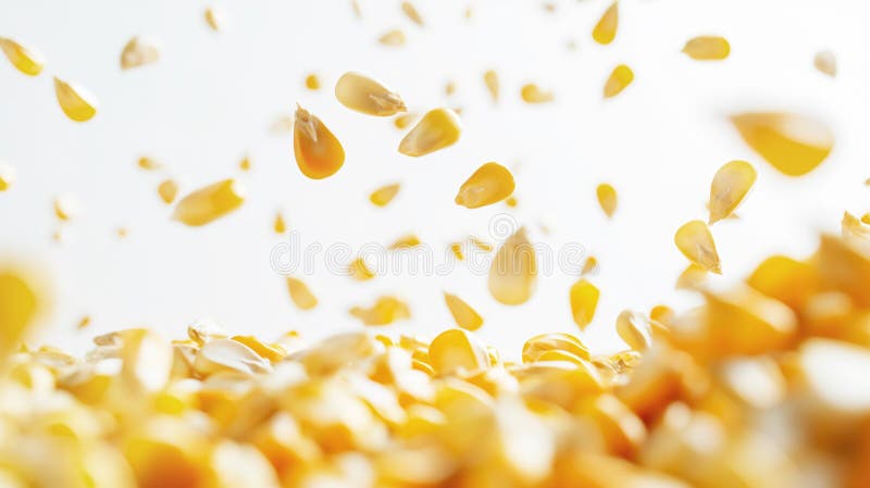 Falling Corn Kernels, Yellow Maize Seeds in Motion, Flying Grains ...