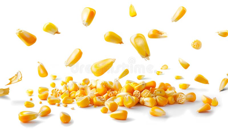 Falling Corn Seeds Isolated on White Background with Clipping Path ...