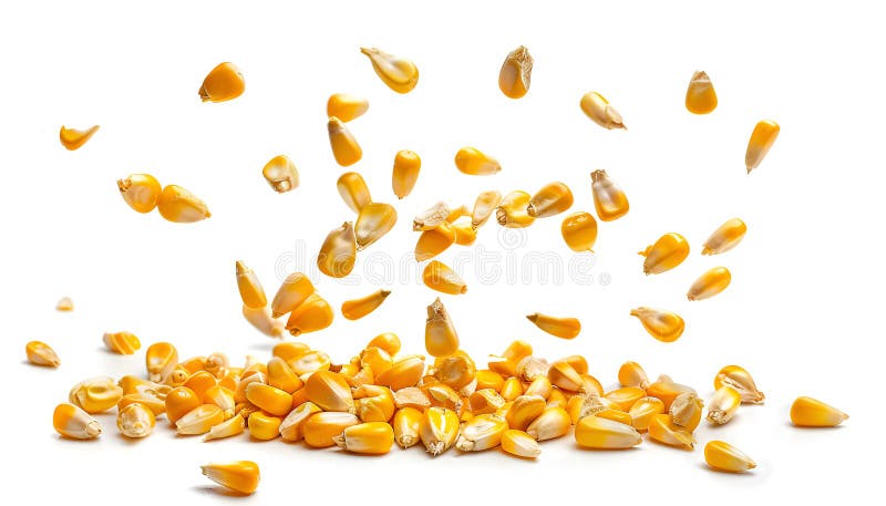 Falling Corn Seeds Isolated on White Background with Clipping Path ...