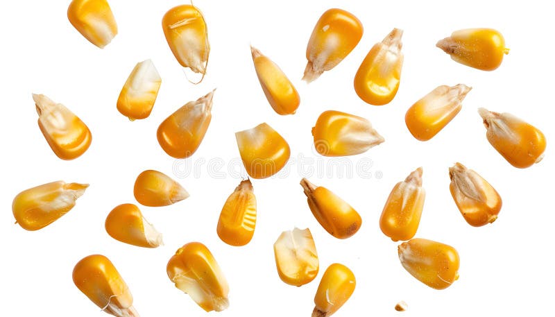 Falling Corn Seeds Isolated on White Background with Clipping Path ...