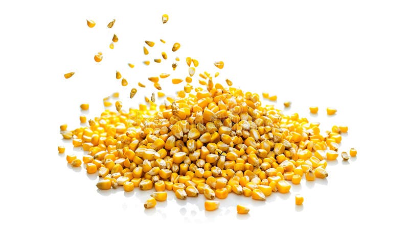 Falling Corn Seeds Isolated on White Background with Clipping Path ...