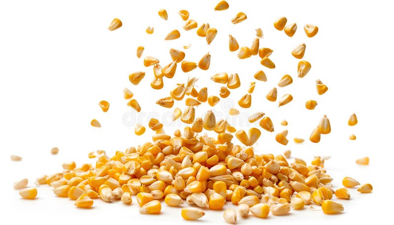Falling Corn Seeds Isolated on White Background with Clipping Path ...