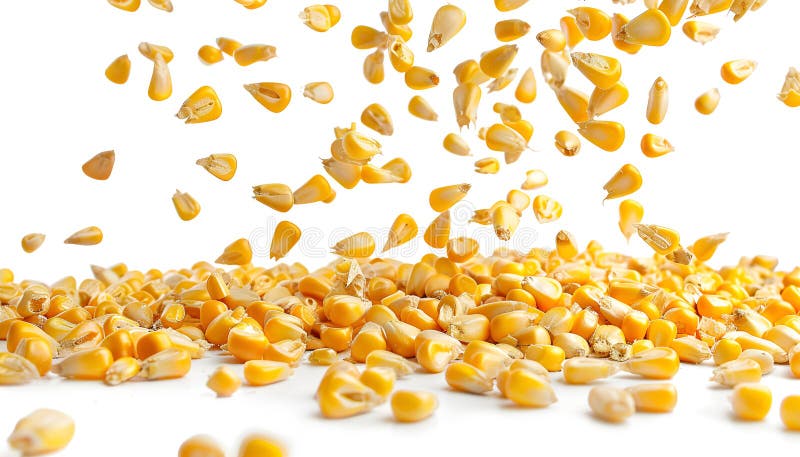 Falling Corn Seeds Isolated on White Background with Clipping Path ...