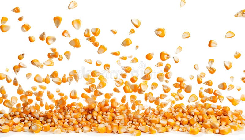 Falling Corn Seeds Isolated on White Background with Clipping Path ...