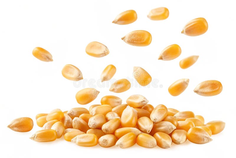 Falling Corn Seeds Isolated on White Background Fresh and Natural Stock ...