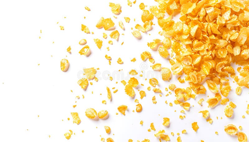 Falling Cornflakes on White Background, Copy Space for Text Stock Image ...
