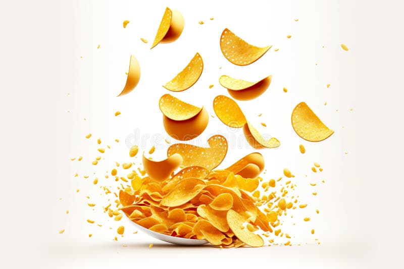 Falling Crispy Fried Potato Chips Isolated on White Background Stock ...