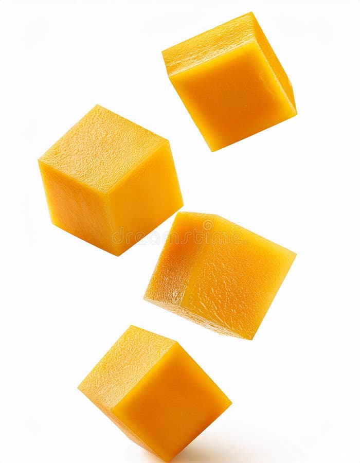 Falling Cube of Mango with Peel Isolated on White Background Stock ...