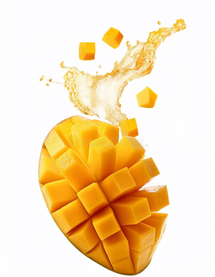 Falling Cube of Mango with Peel Isolated on White Background Stock ...