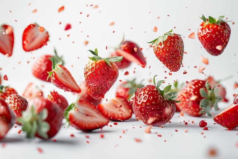Falling Cut Ripe Strawberries with Splashes of Water Stock Image ...