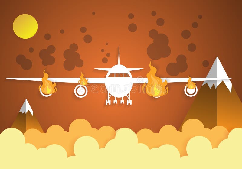 Falling Damaged Plane in Fire with Sky.paper Art Stock Vector ...