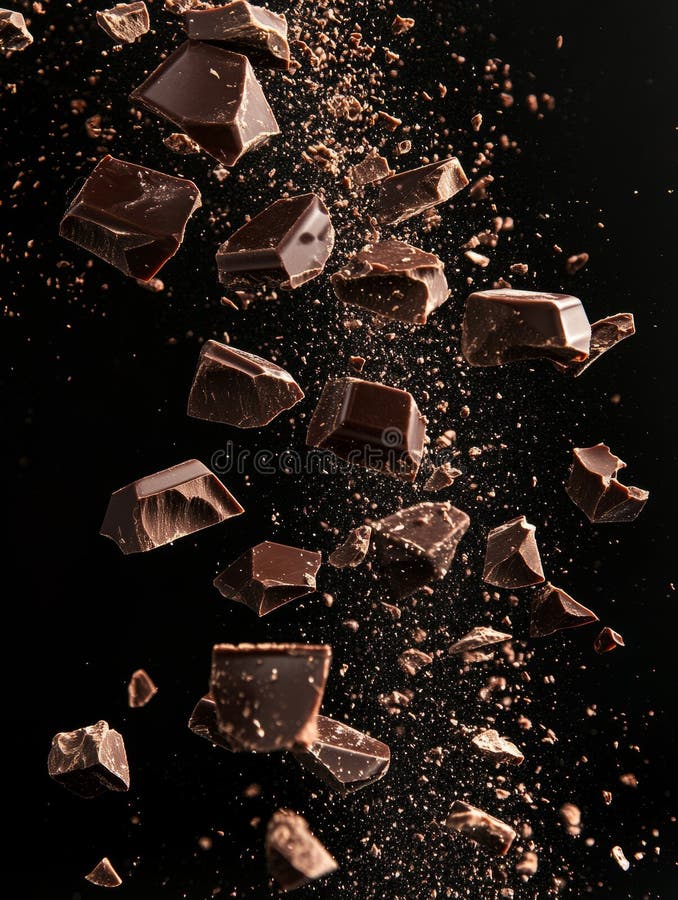 Falling Dark Chocolate Chunks on a Black Background Stock Photo - Image of dynamic, dark: 369504958