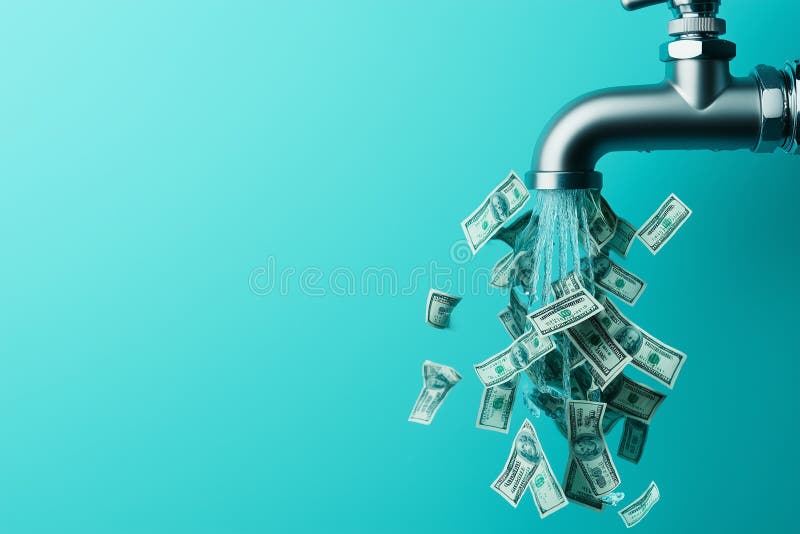 Falling Dollar Bills from Faucet Symbolizing Wealth and Abundance Image ...