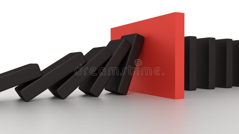 Falling Domino Row with Red Stop Piece on the Desk Stock Illustration ...