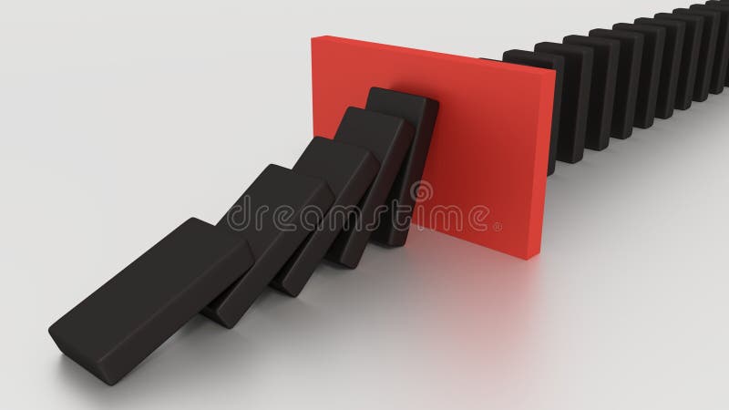 Falling Domino Row with Red Stop Piece on the Desk Stock Illustration ...