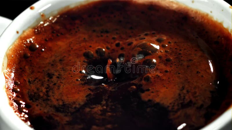 Falling Drop in a Cup of Coffee. Filmed on a High-speed Camera at 1000 ...