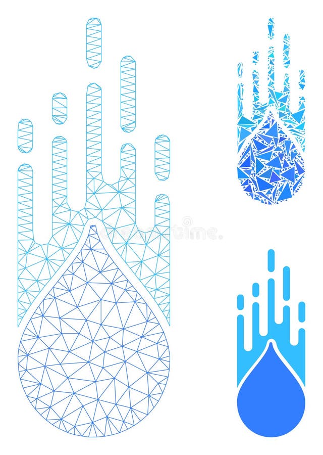 Falling Drop Vector Mesh Wire Frame Model and Triangle Mosaic Icon ...