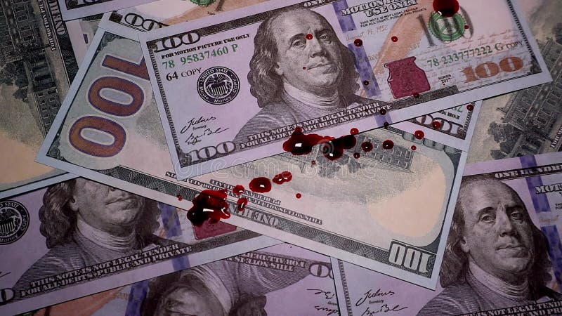 Falling Drops of Blood on Hundred Dollar Bills Stock Footage - Video of ...