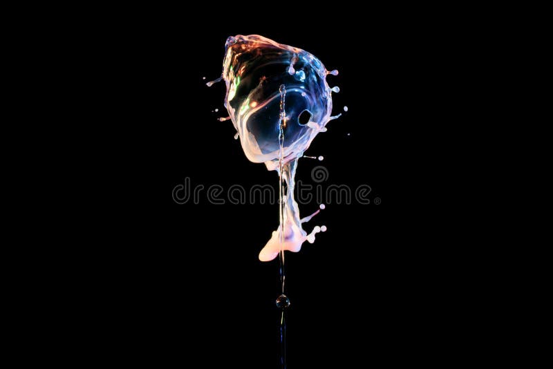 Falling Drops of Colored Liquid, Splashes on a Black Background, Motion ...