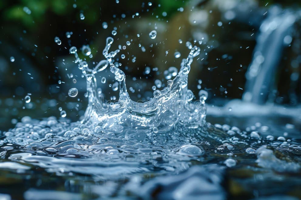 Falling Drops of Water. Splashes of Water from a Mountain River Stock ...