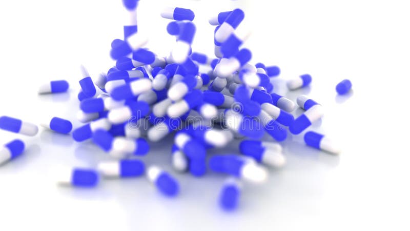 Pouring Blue and White Drug Capsules on the Table, 3D Rendering Stock ...