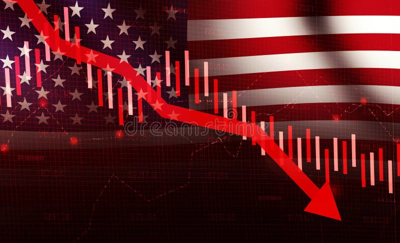 Falling Economy of USA Concept Background with Red Graph Going Down and ...
