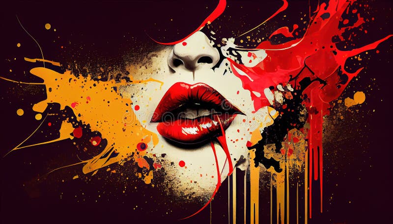 Falling and Exploding Colorful Paint Splashing on Women S Red Lips AI ...