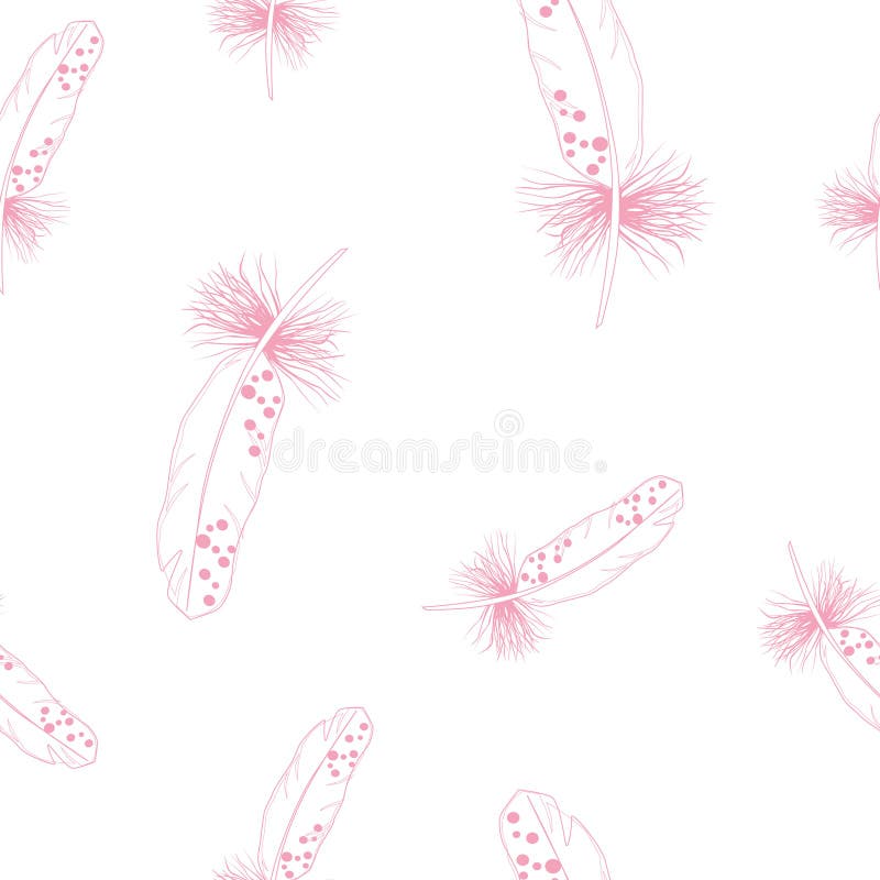 Falling Feathers Seamless Vector Pattern. Pink Feathers on White ...
