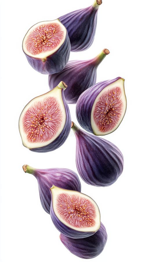 Falling Figs Ripe and Fresh Figs in Motion Isolated on a White ...