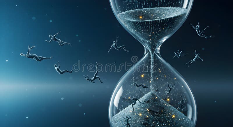 Falling Figures in Hourglass Symbolizing Time and Human Existence Stock ...