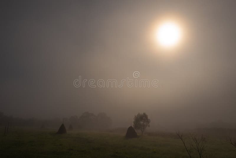 Falling fog in village stock photo. Image of beautiful - 182012946