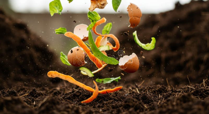 Falling Food Scraps into Dark Brown Soil Stock Illustration ...