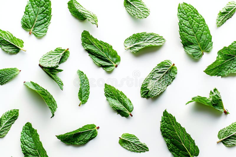 Falling Fresh Mint Leaves Isolated on a White Background in a Flat Lay ...
