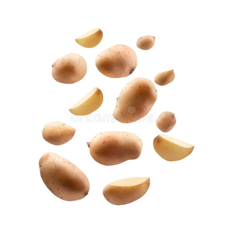 Falling Fresh Potatoes Isolated on a White Background AI-Generated ...