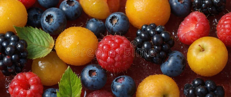 Falling Fresh Ripe Wild Berries and Fruits. Stock Image - Image of ...