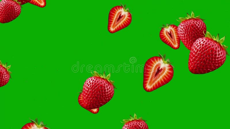 Falling Fresh Strawberries Motion Graphics with Green Screen Background ...