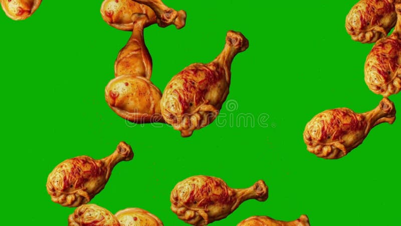 Falling Fried Chicken Leg Pieces Motion Graphics with Green Screen ...
