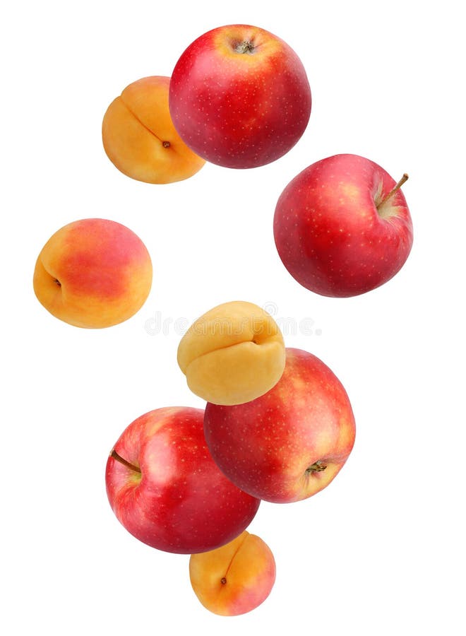 Falling Flying Pieces of Apple, Isolated on White Background. Stock ...