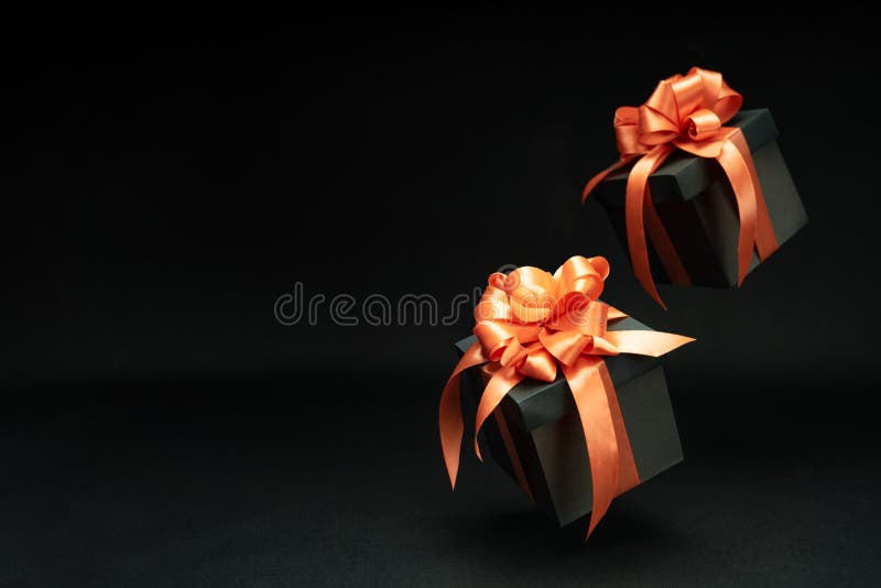 Falling Gift Boxes with Orange Ribbon, Balls and Glitter Gold Confetti ...