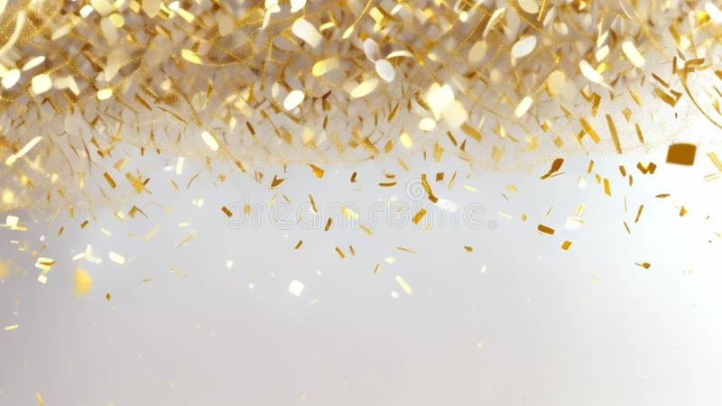 Falling Glittering Gold Confetti Texture Overlay on White Background ...
