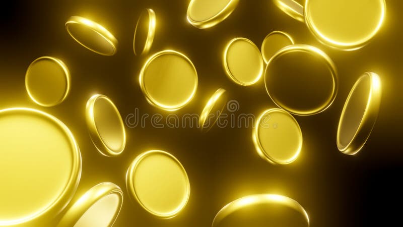 Falling Gold Coins, Golden Coins Rain on Black Background. 3D Render ...
