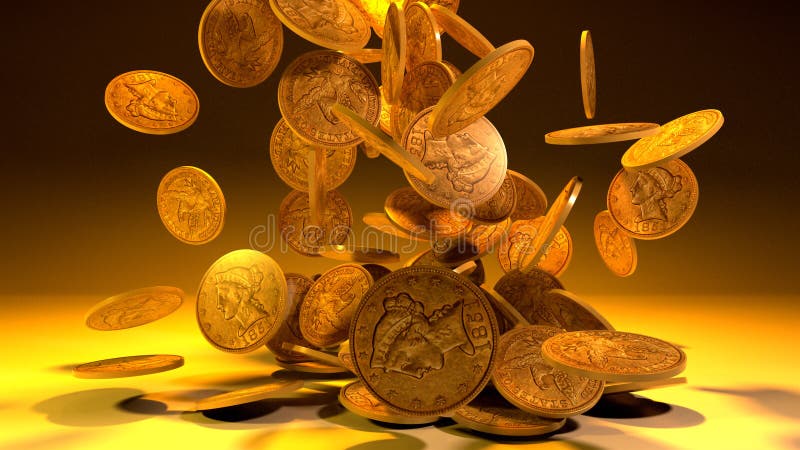 Falling Gold Coins Isolated Editorial Photo - Illustration of pennies ...