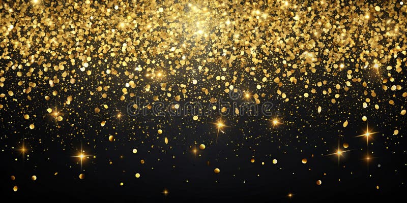 Falling Gold Confetti Overlay on Black Background Stock Illustration ...