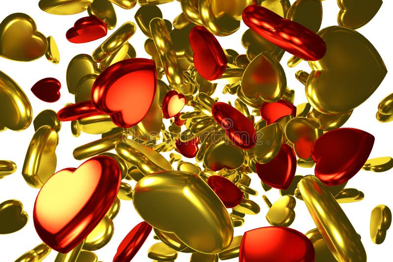 Falling Gold and Red Hearts Background Stock Illustration ...