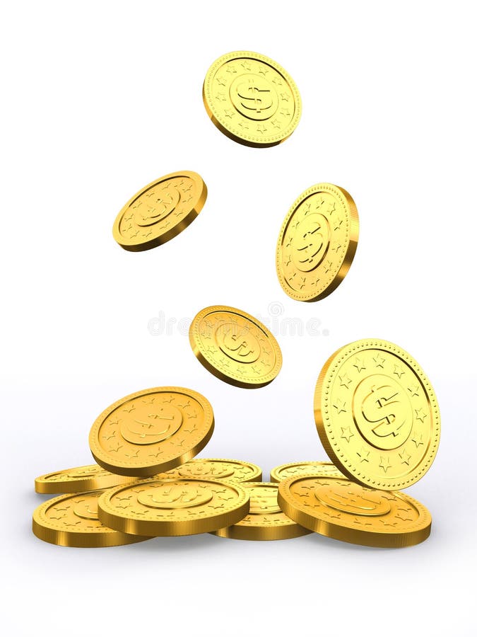 Golden Coins Dropping Down On Pile Stock Illustration - Illustration of ...